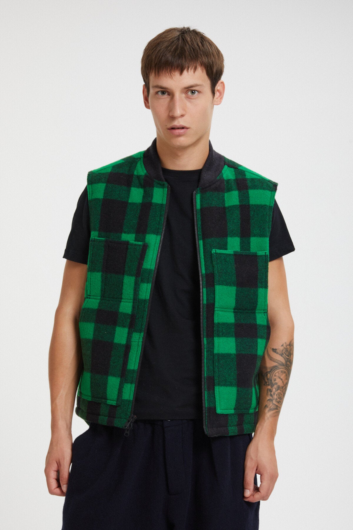 Filson Man LINED MACKINAW WOOL WORK VEST Acid green / black heritage ...